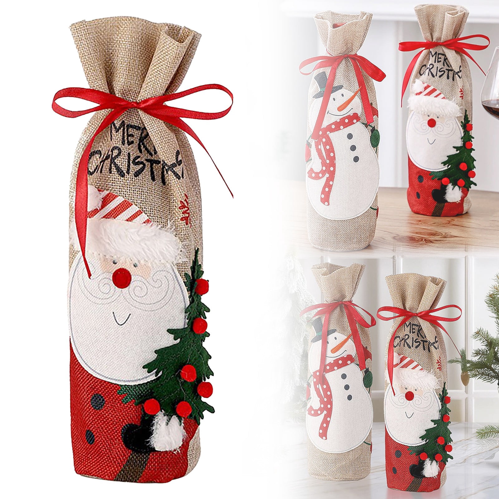 Wine Christmas Bag, Burlap Wine Bottle Gift Bag with Drawstring ...