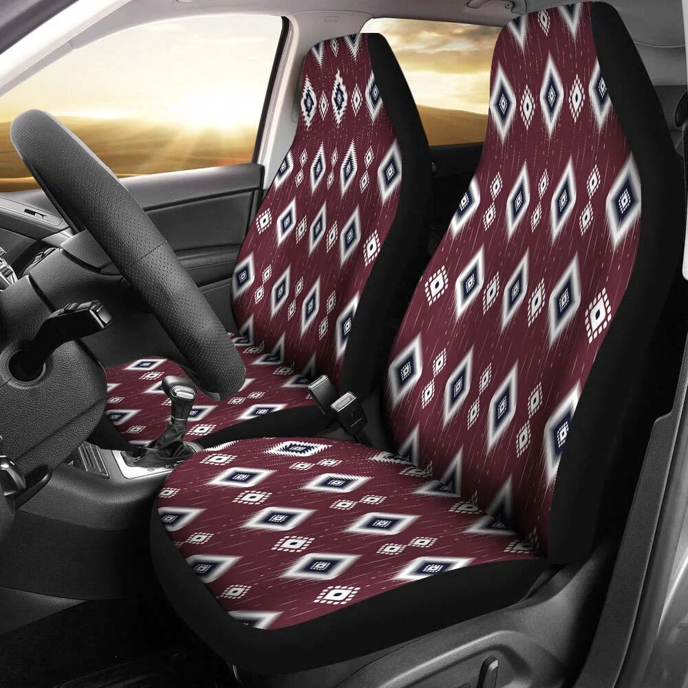 Wine Colored Ikat Style Ethnic Boho Design Car Seat Covers Set Pack of ...