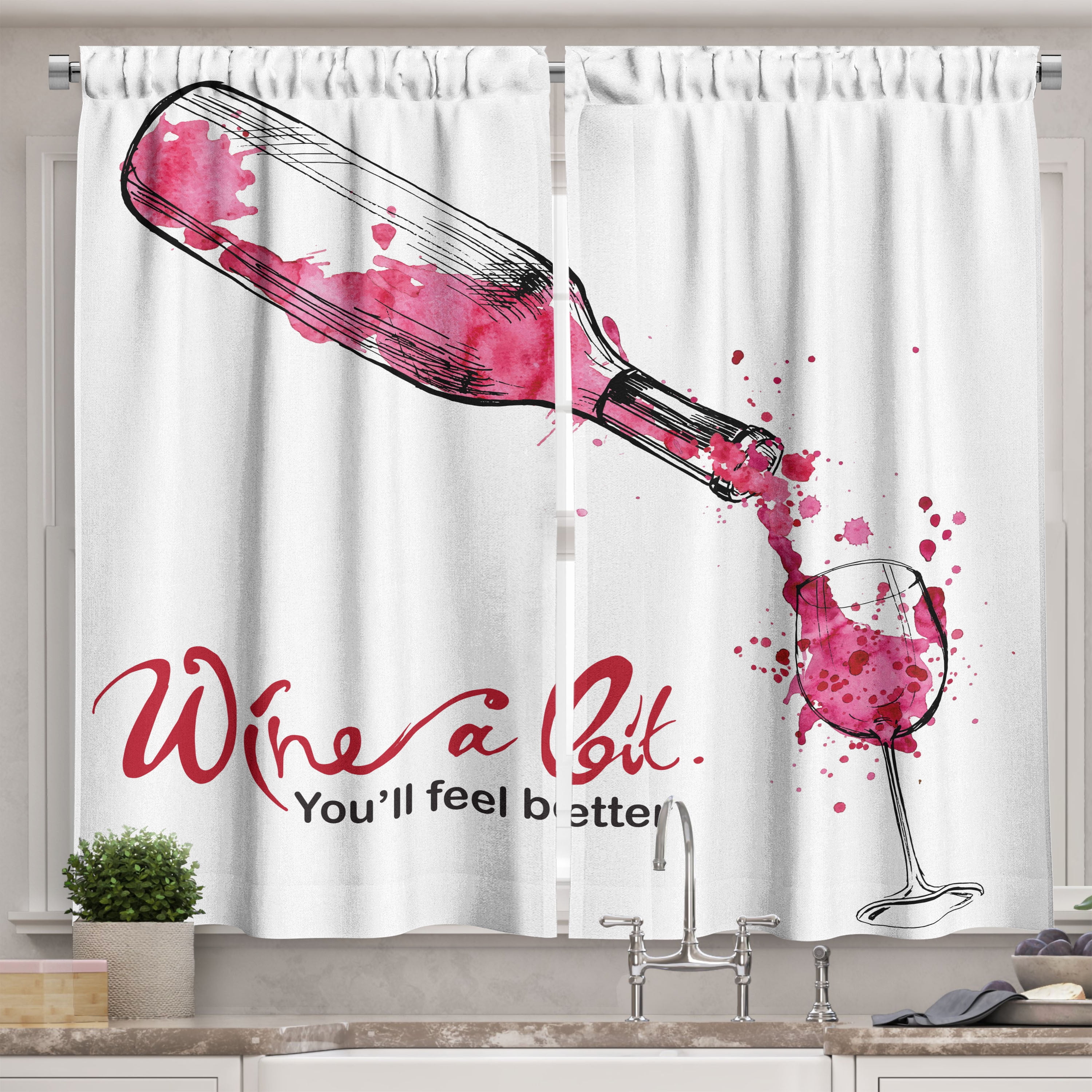Wine Curtains 2 Panels Set, Wine a Bit You Feel Better Inspirational ...