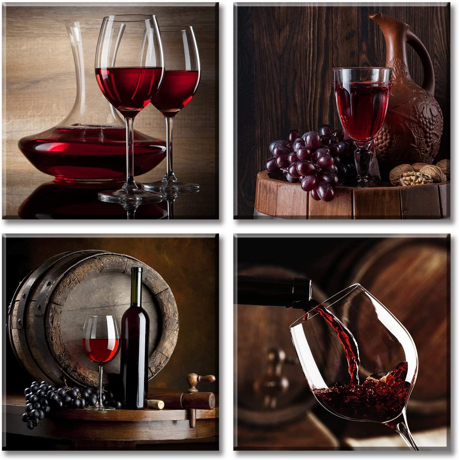 Wine Decor Burgundy Wall Art Modern Grape Pictures Canvas Prints for ...
