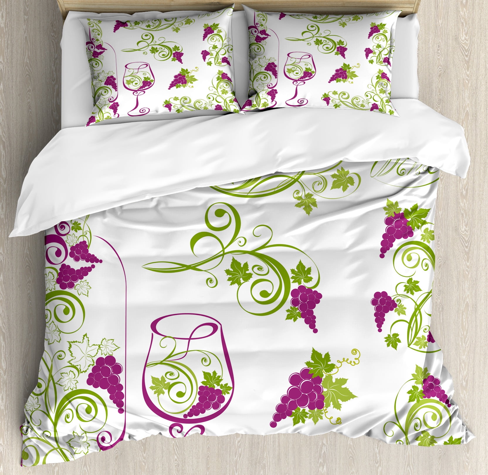 Wine Duvet Cover Set, Wine Bottle and Glass Grapevines Lettering with ...