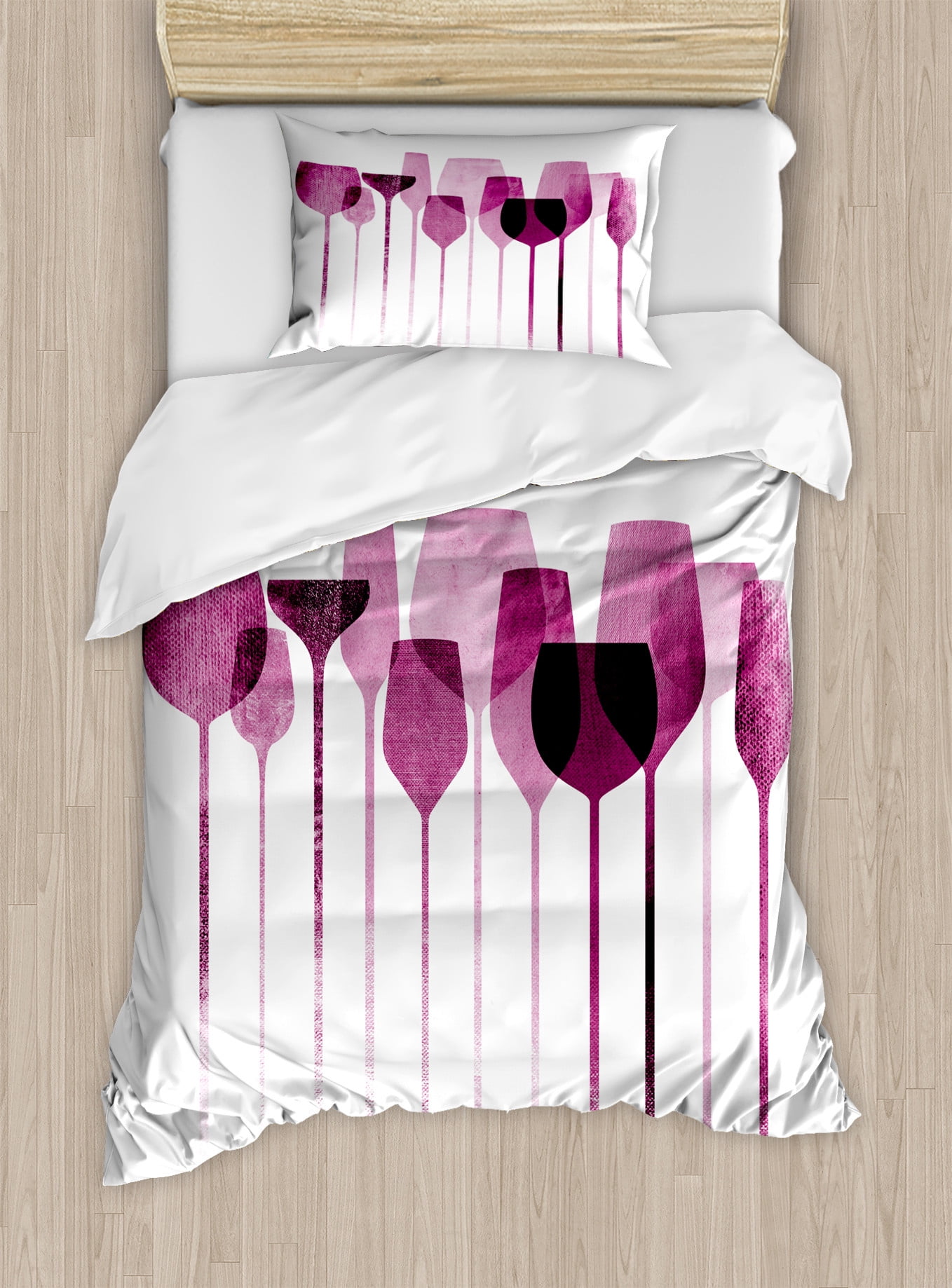 Wine Duvet Cover Set, Conceptual Collage Art with Paper Textured Party ...