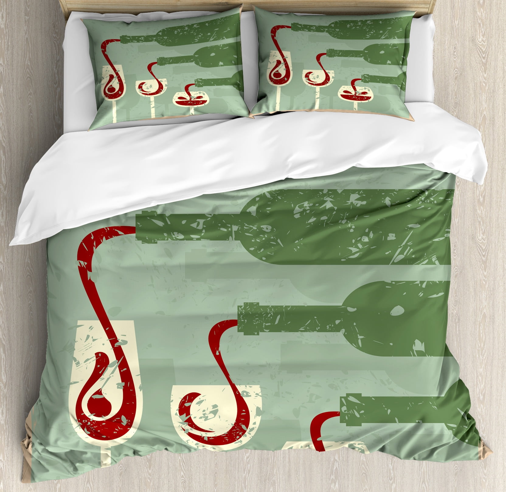 Wine Duvet Cover Set, Grungy Aged Display with Wine Pouring into ...