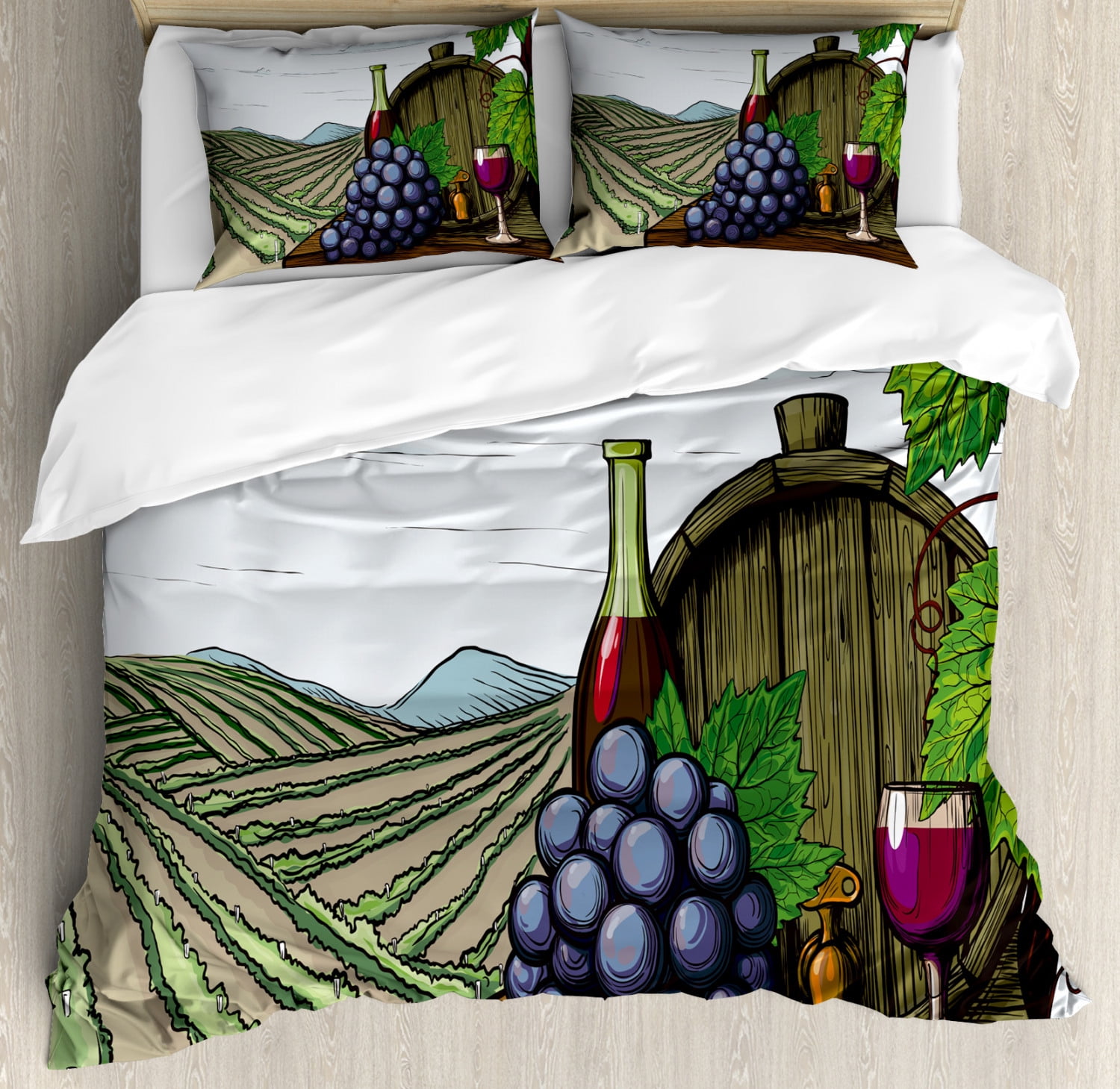 Wine Duvet Cover Set Queen Size, Landscape with Views of Vineyards ...