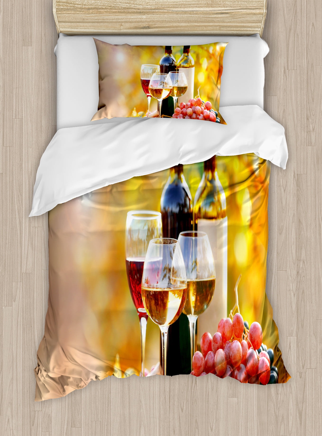 Wine Duvet Cover Set, Tasty Wine on Wooden Cask on Grape Plantation ...