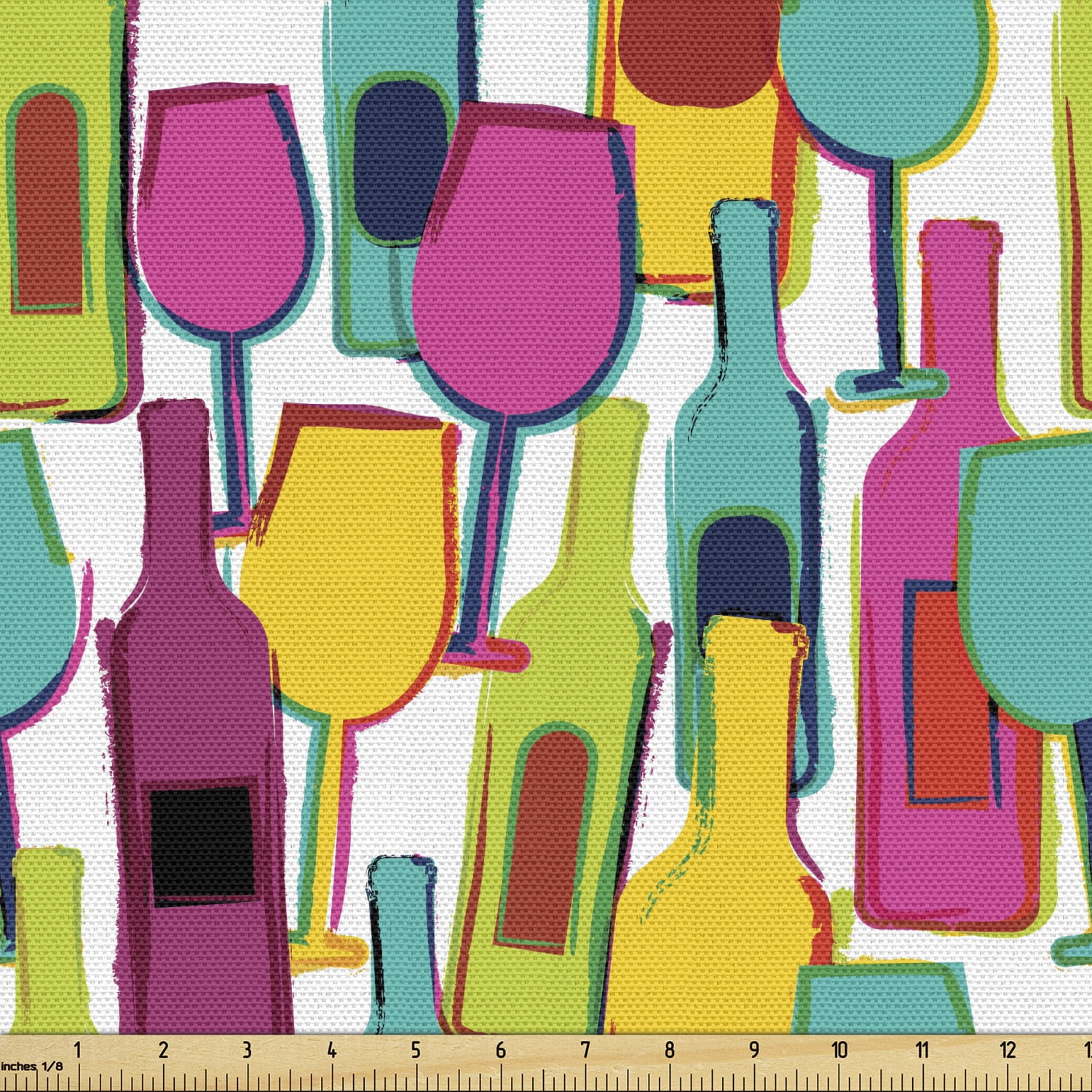 Ambesonne Wine Fabric by the Yard Upholstery, Colorful Bottles and ...