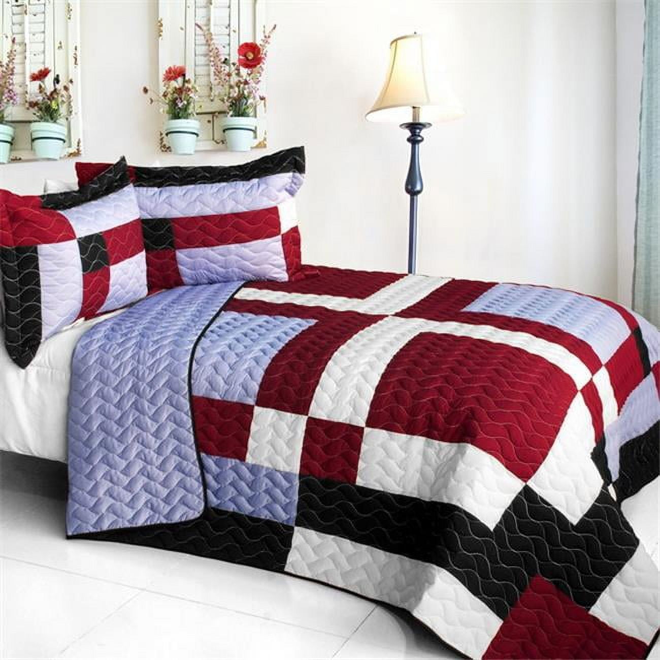 Wine Field - 3 Pieces Vermicelli - Quilted Patchwork Quilt Set Full ...