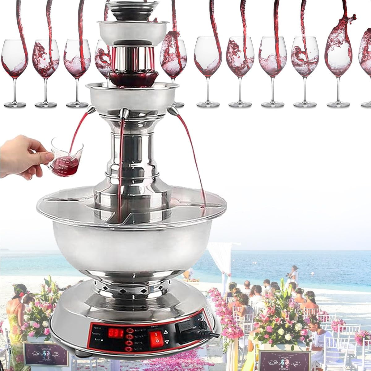 Wine Fountain Machine, 3-Tier Stainless Steel Electric Commercial ...