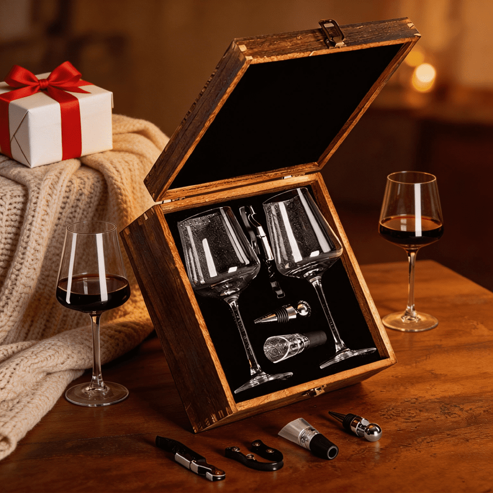 Wine Gift Set with 2 Crystal Wine Glasses (14oz), Professional Wine ...