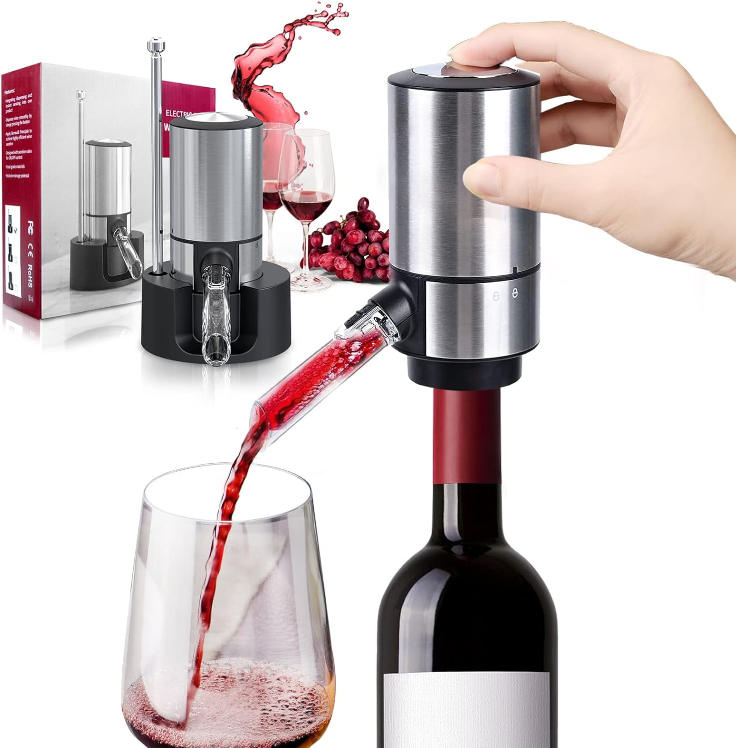 Wine Gifts-Wine Aerator Pourer- Electric Dispenser, One Touch Smart ...