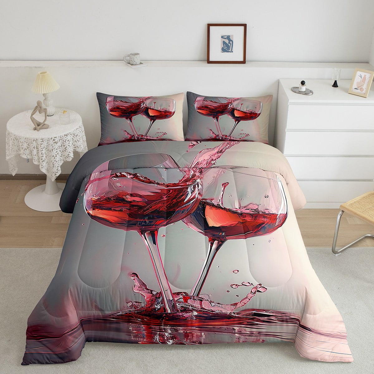 Wine Glass Bedding Red Wine Full Bed Comforter Set Watercolor Oil ...