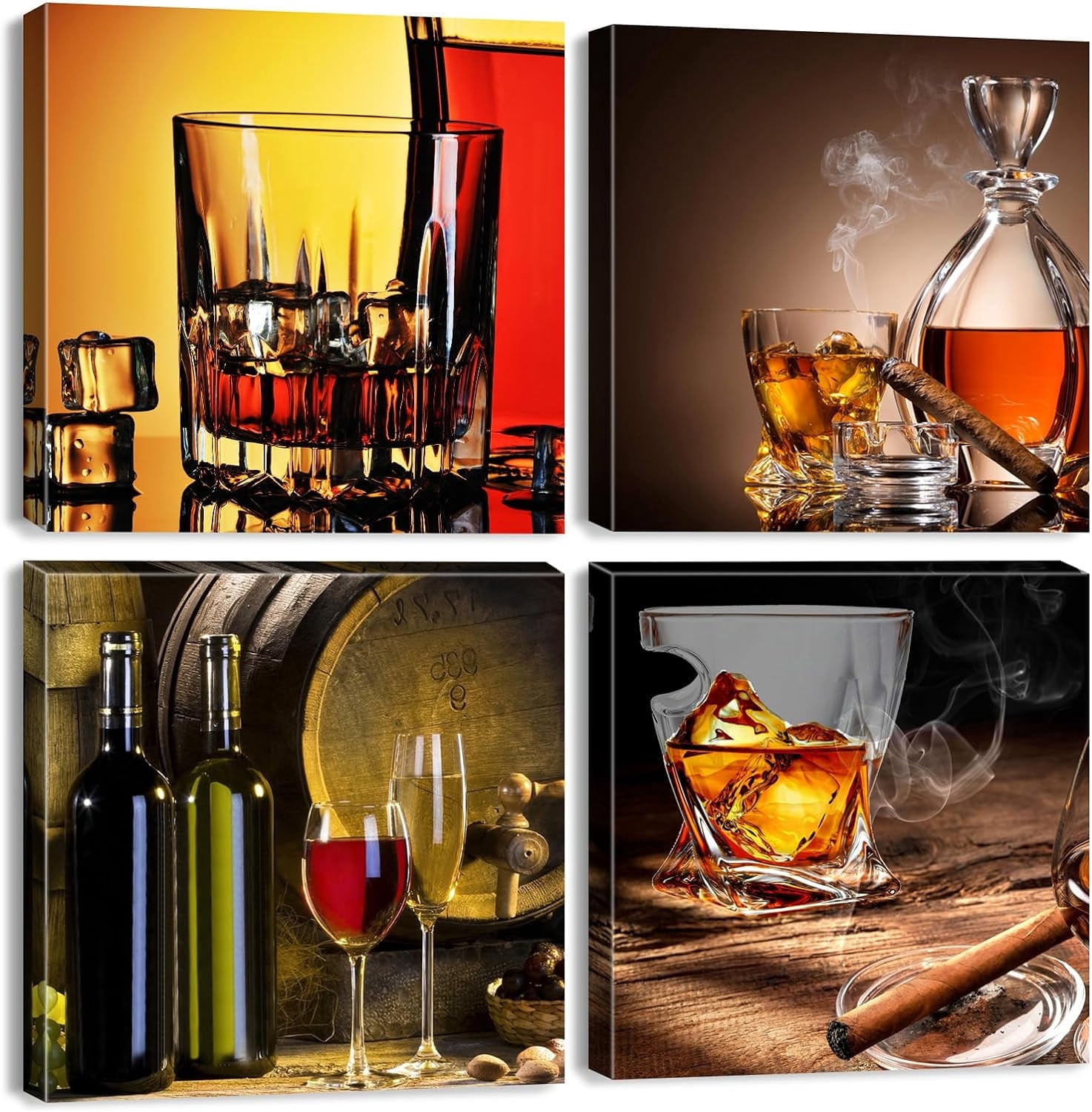 Wine Glass Canvas Wall Art Retro Still Life Kitchen Dining Room Wall ...