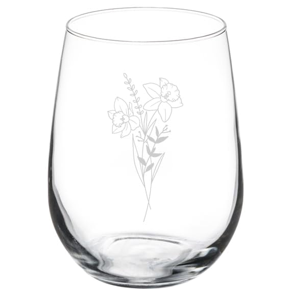 Wine Glass Goblet Gift Birth Month Flowers (17 oz Stemless) (March ...