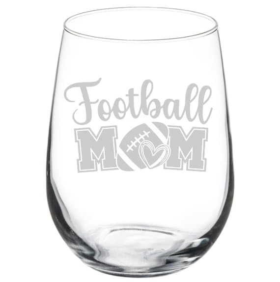 Wine Glass Goblet Gift Football Mom with Heart (17 oz Stemless ...