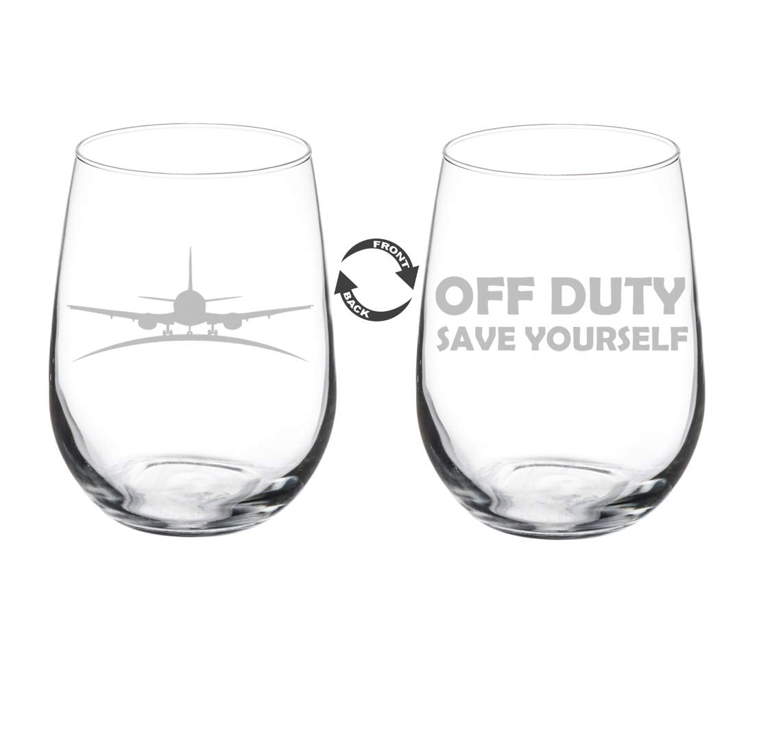 Wine Glass Goblet Two Sided Airplane Pilot Flight Attendant Off Duty ...
