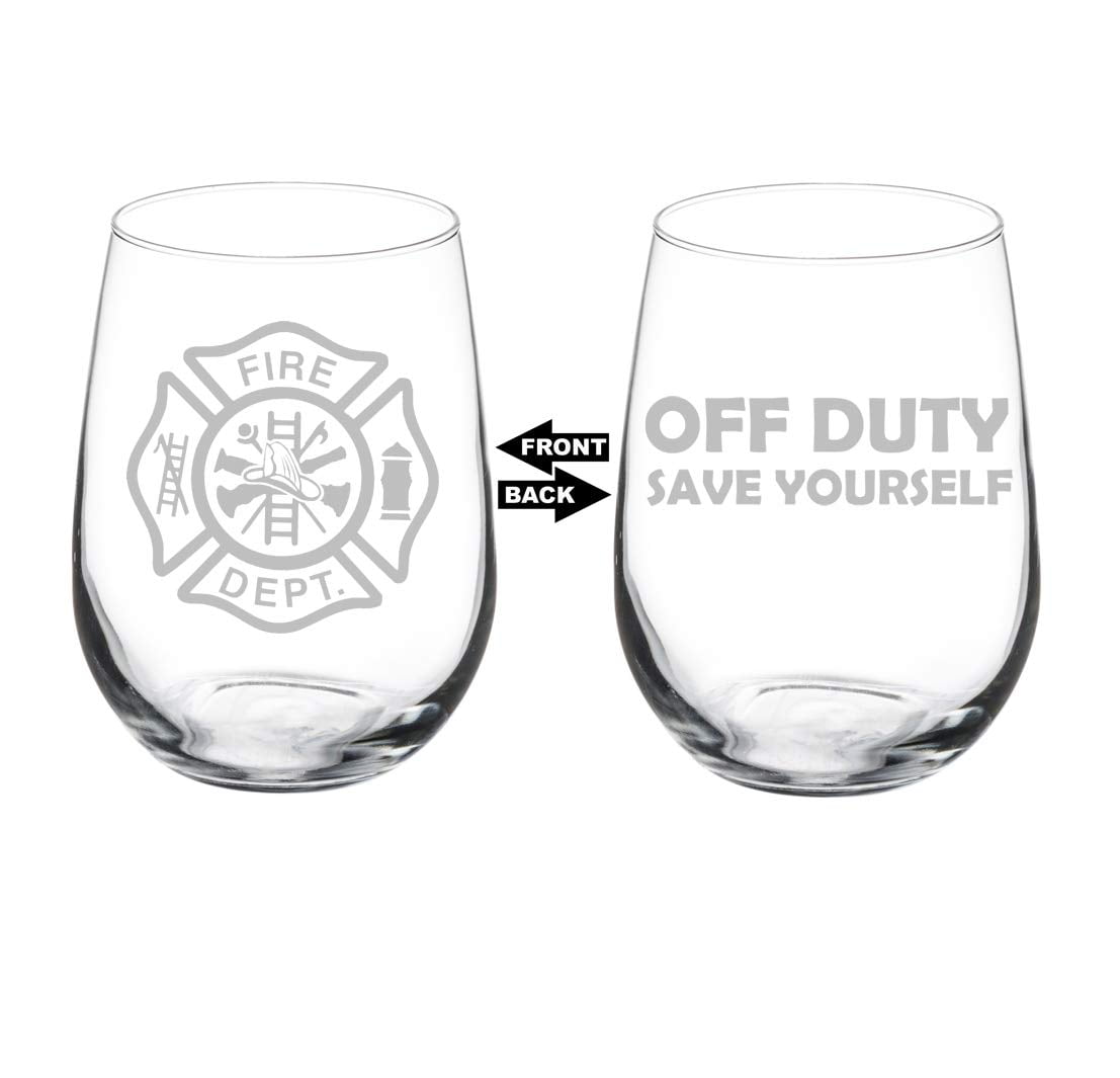 Wine Glass Goblet Two Sided Fire Department Firefighter Off Duty Save ...