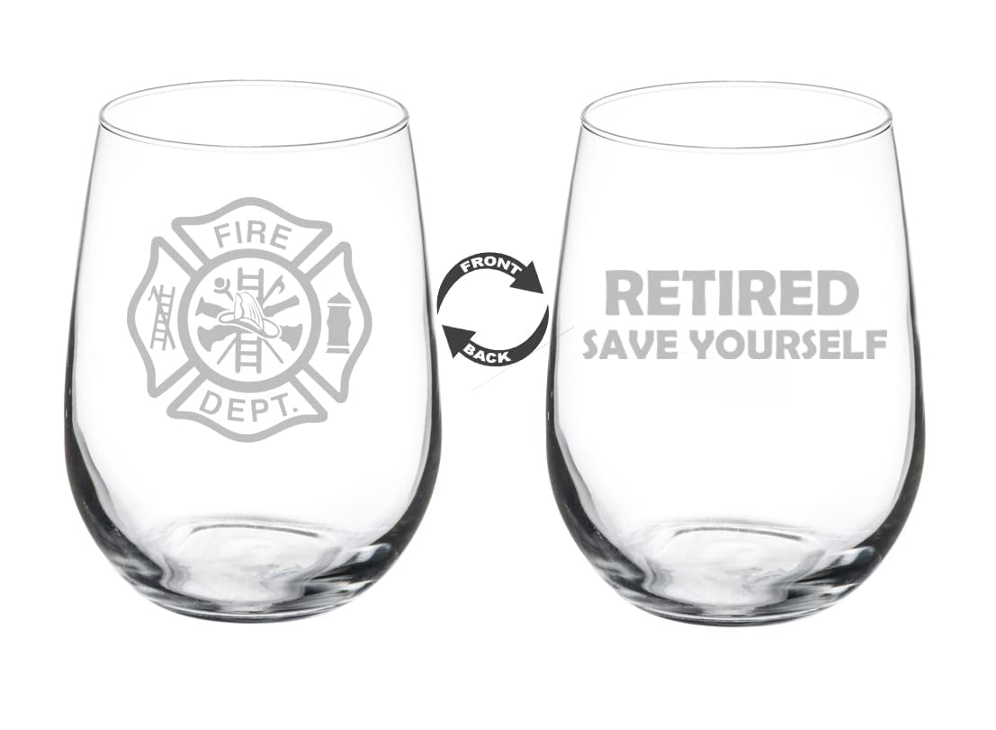 Wine Glass Goblet Two Sided Retirement Gift Fire Department Firefighter ...