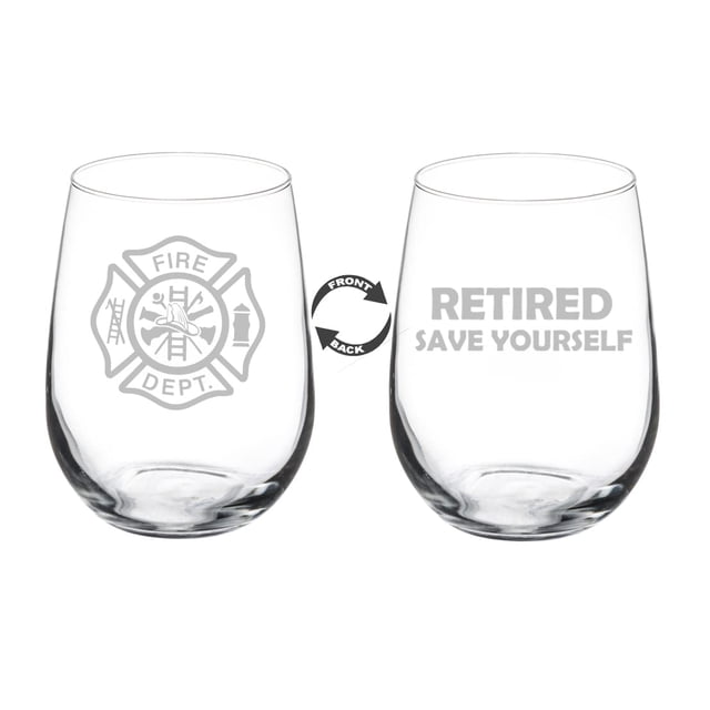 Wine Glass Goblet Two Sided Retirement Gift Fire Department Firefighter ...