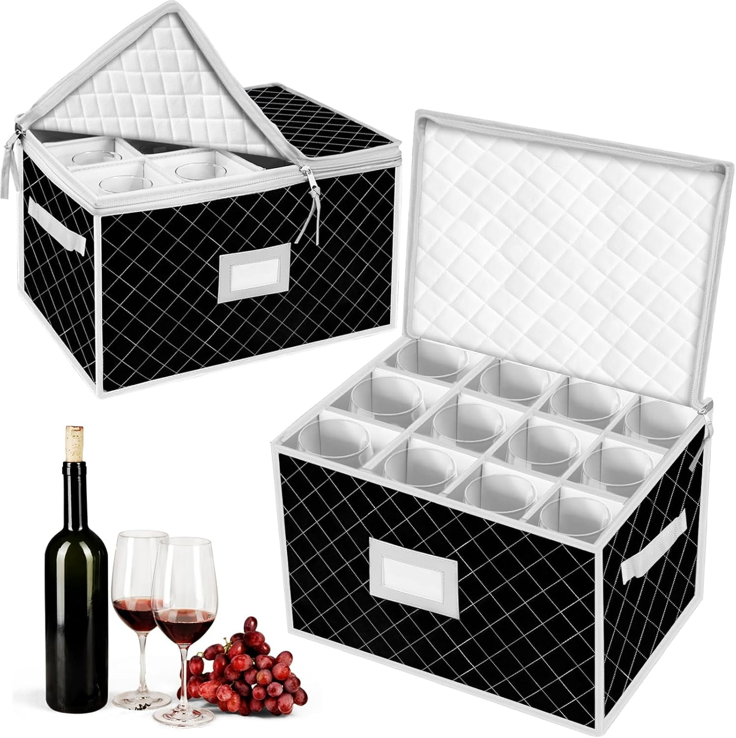 Wine Glass Organizer with Dividers, Holds 24 Stemware Organizers or ...
