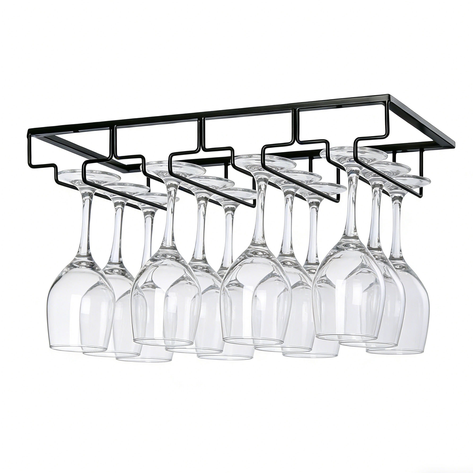 ENLOY Wine Glass Rack Under Cabinet Black Metal Holds 4 to 9 Glasses ...