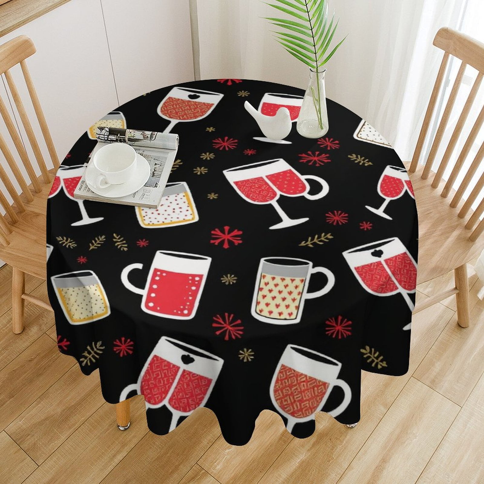 Wine Glass Round Polyester Tablelcoth Circular Table Cover,Multi ...