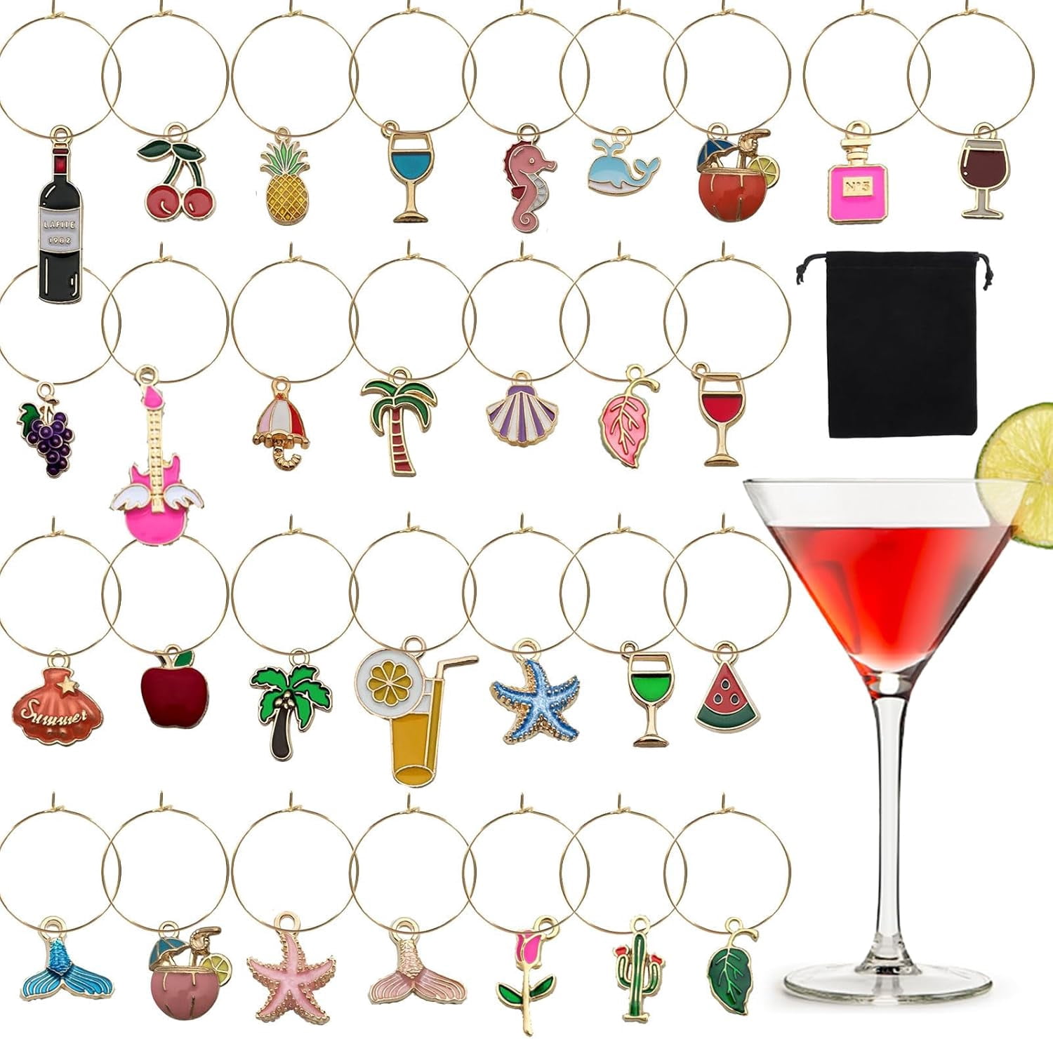 Wine Glass Set Charms for Stem Glasses Markers Glass Tags Wine Glass ...