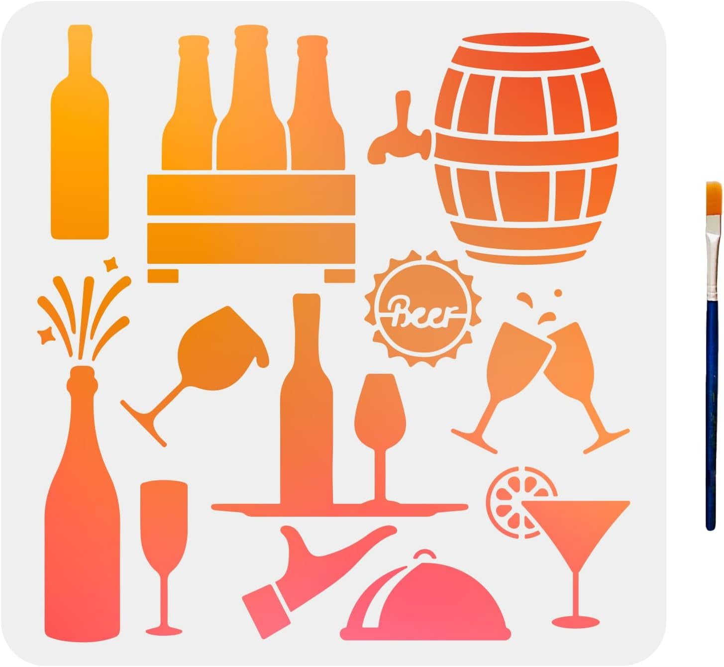 Wine Glass Stencil Wine Bottle Stencil Cheers Beer Cocktail Pattern ...