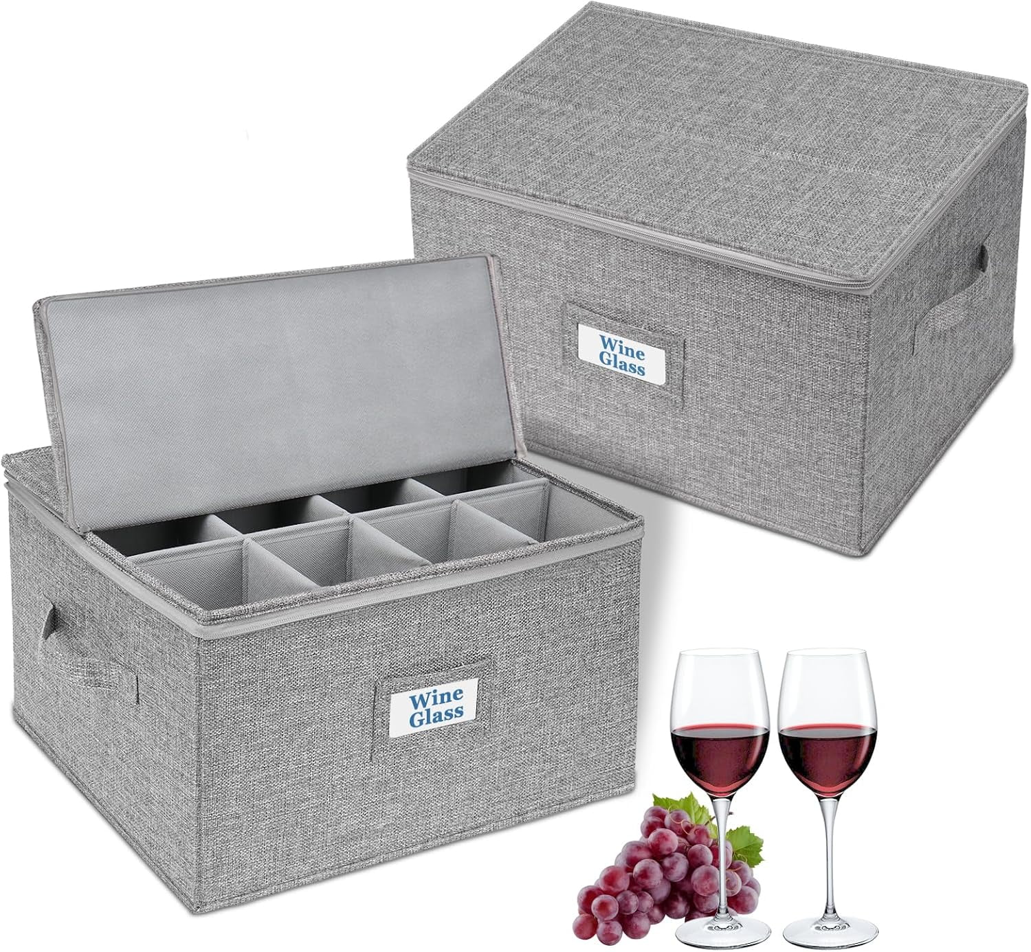 Wine Glass Storage, Stemware Storage Containers with Dividers & Handles ...