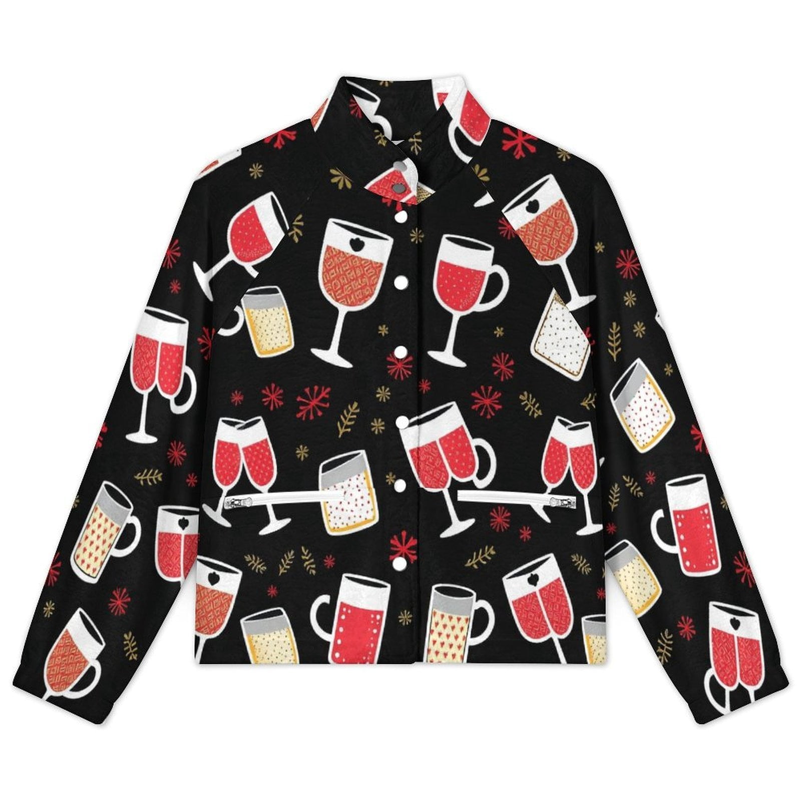 Wine Glass Warm Women's Plush Jacket Stand Collar Full Sleeve With ...