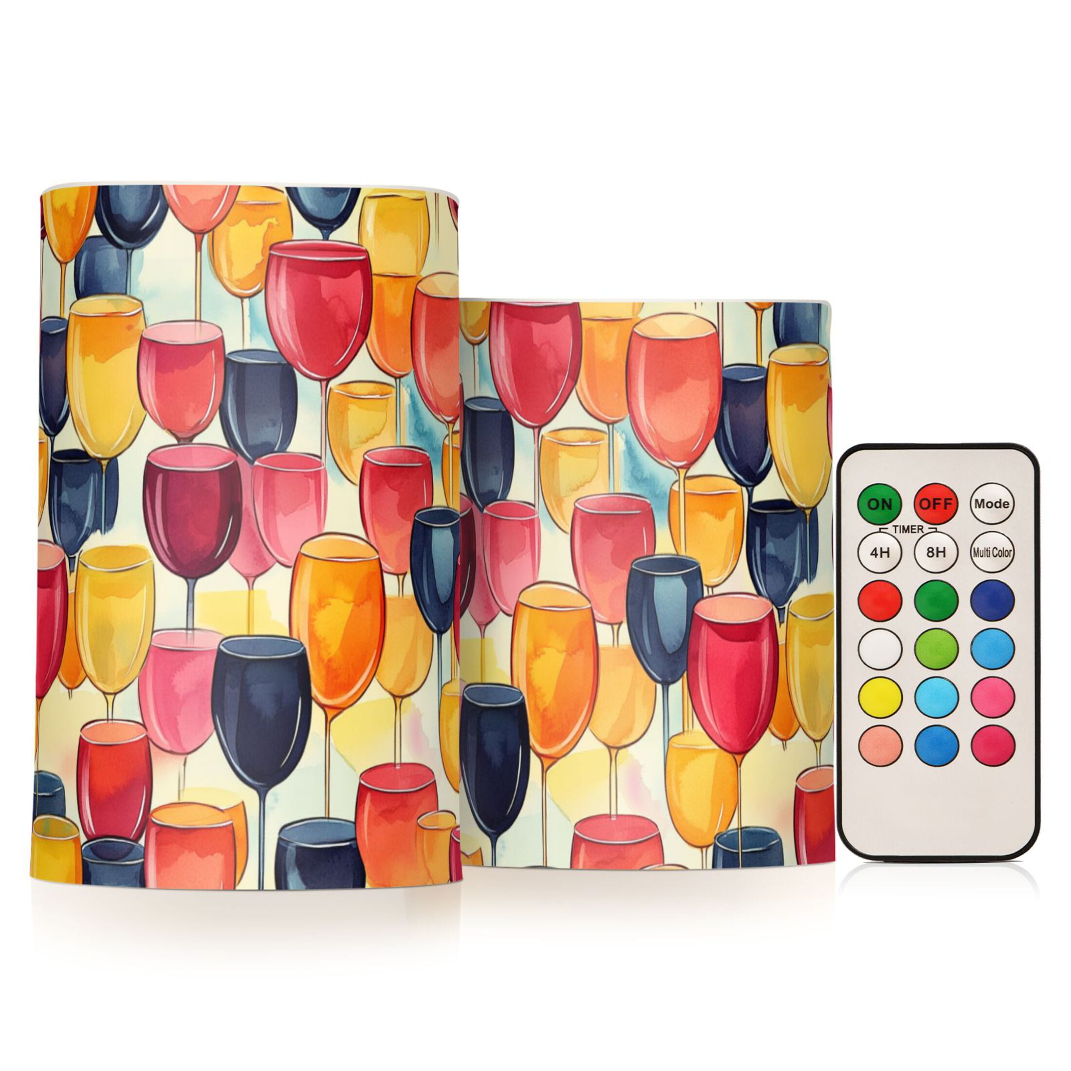 Wine Glass Watercolor Flickering Flameless Candles Battery Operated ...