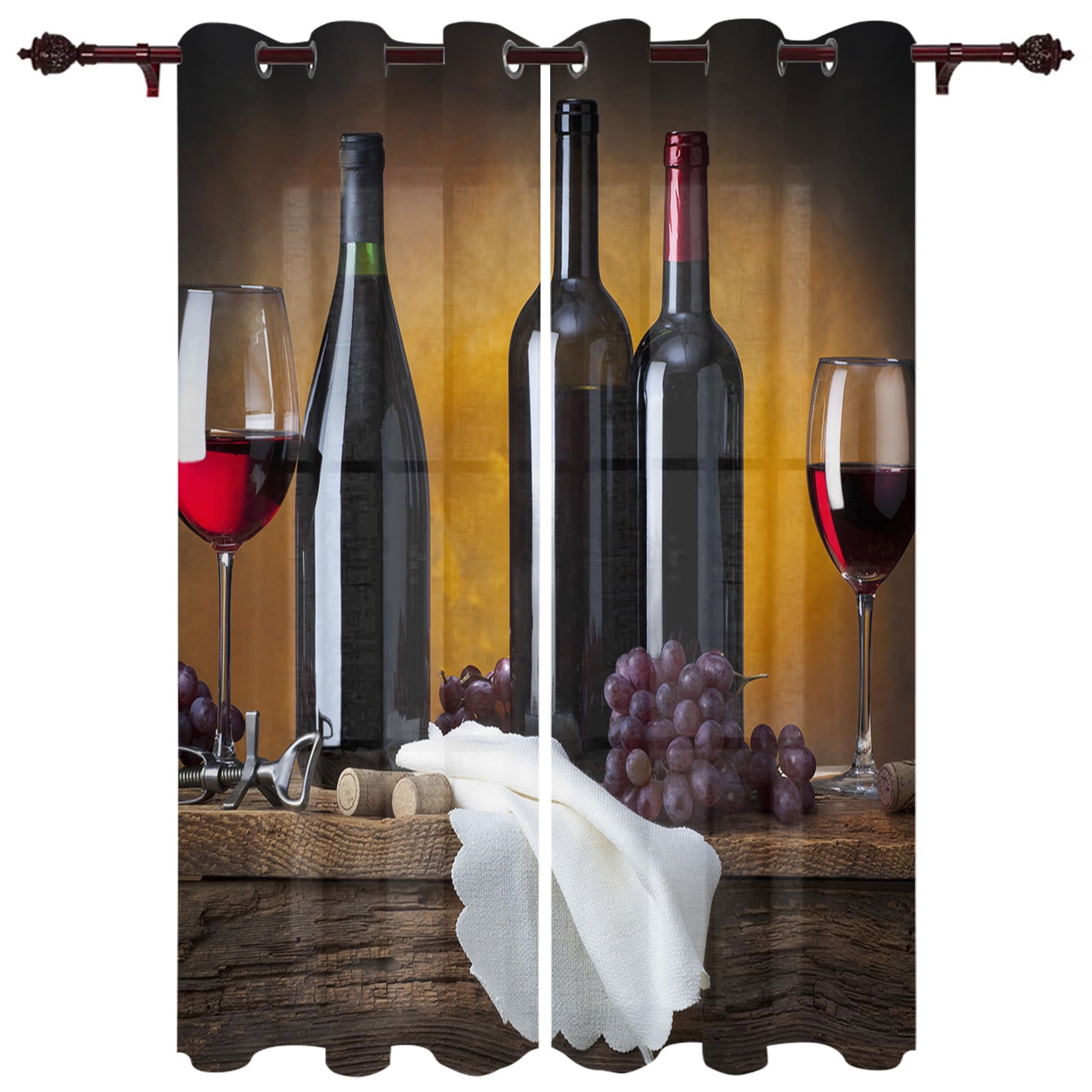 Wine Glass Wine Barrel Grapes Modern Window Curtains for Living Room ...