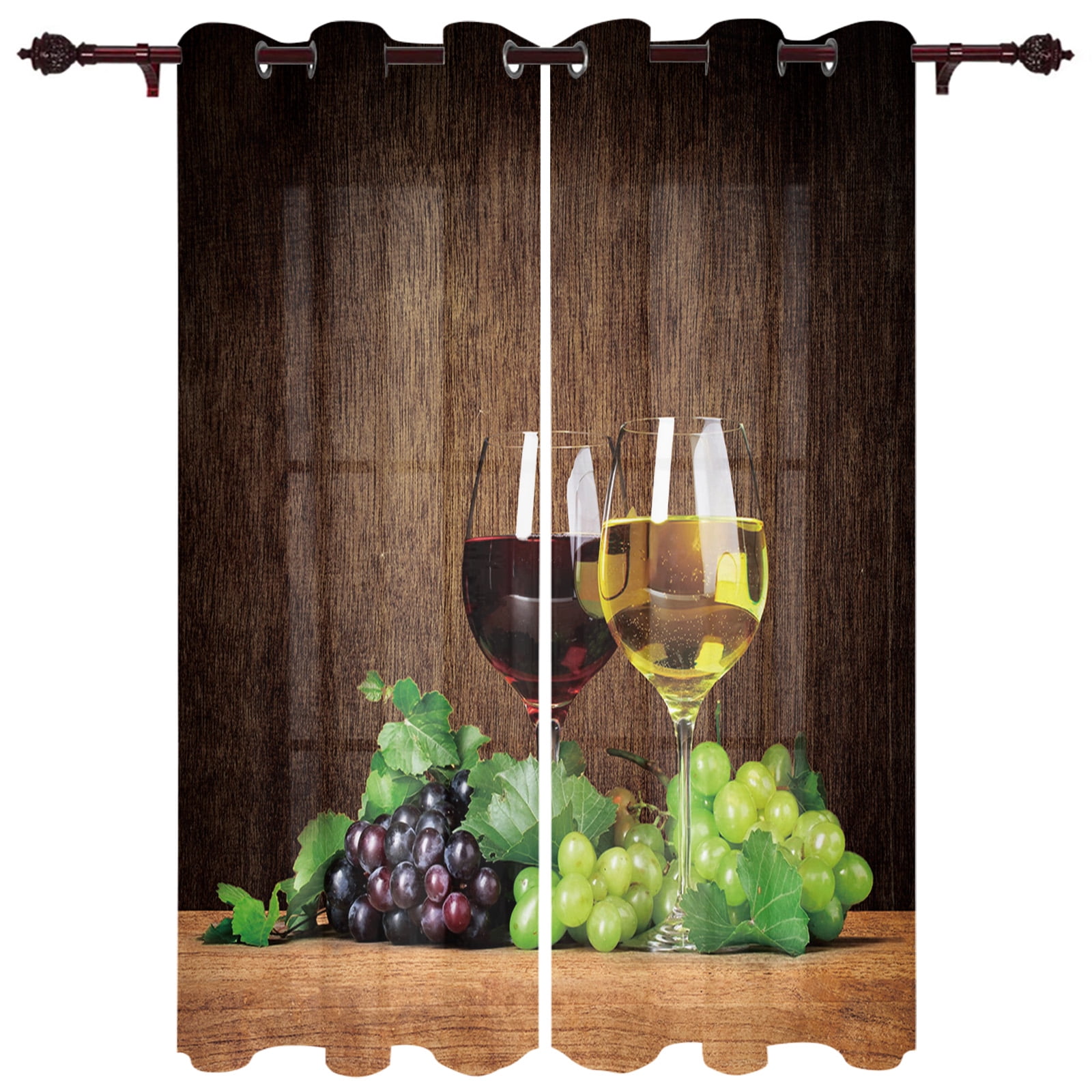 Wine Glass Wine Barrel Grapes Modern Window Curtains for Living Room ...