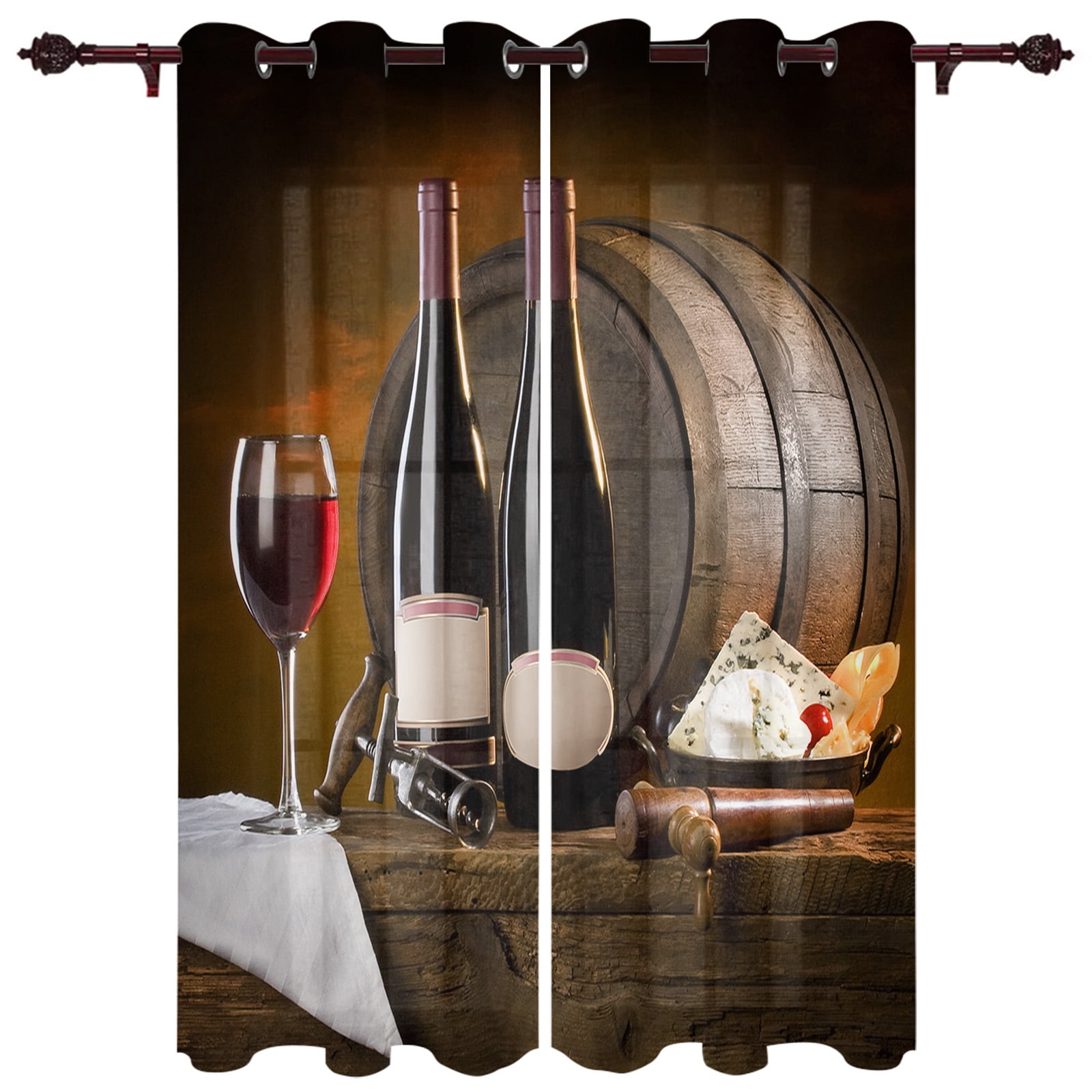 Wine Glass Wine Barrel Grapes Modern Window Curtains for Living Room ...