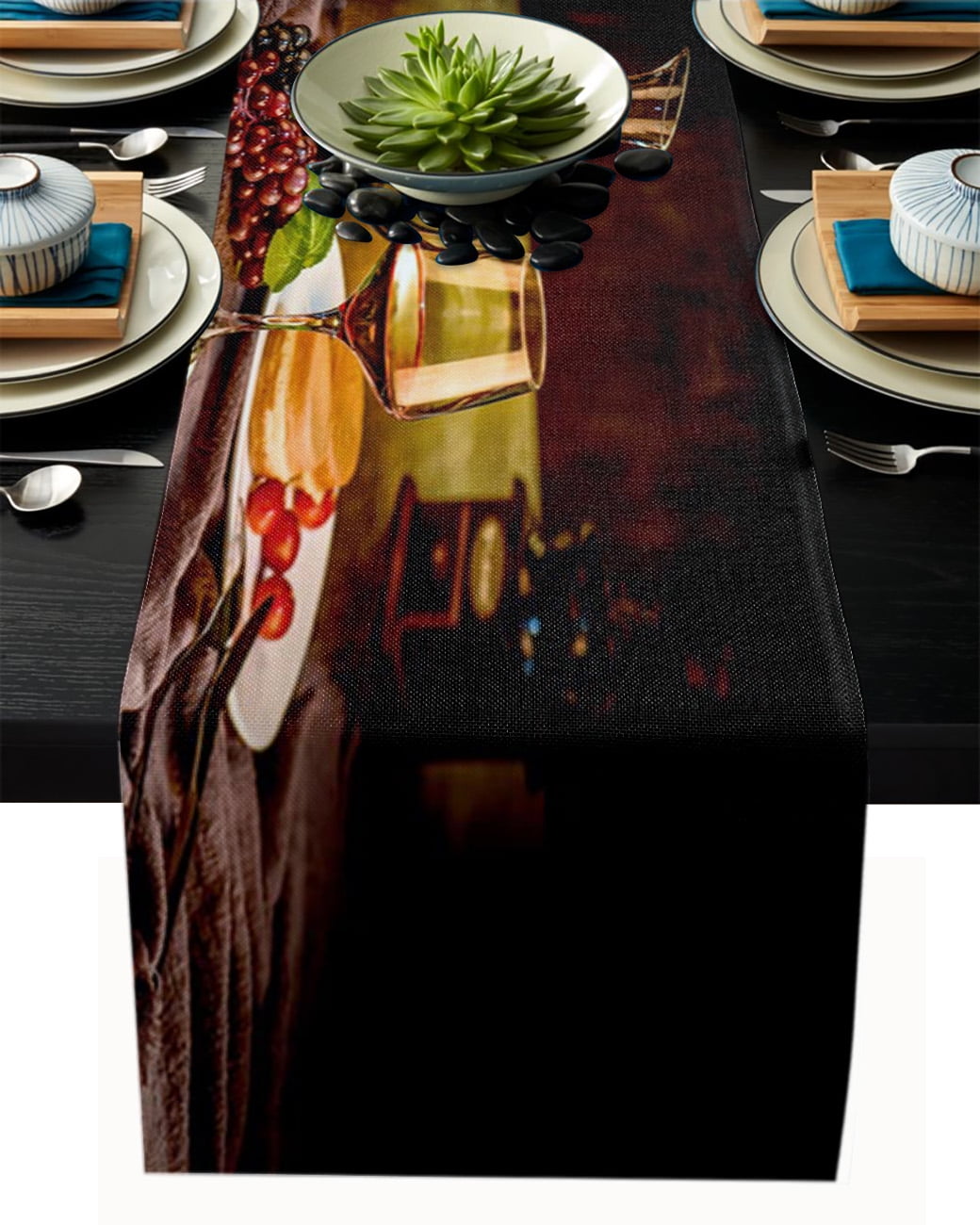 Wine Glass Wine Fruit Grapes Table Runner Home Wedding Table Flag Mat ...