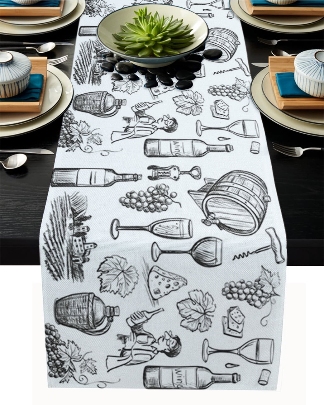 Wine Glass Wine Fruit Grapes Table Runner Home Wedding Table Flag Mat ...