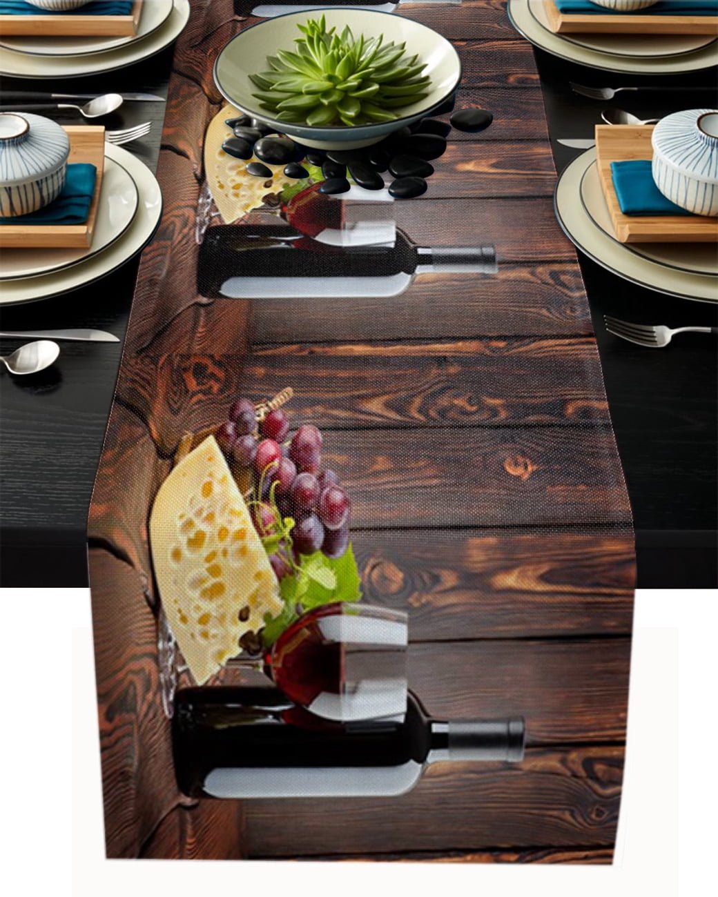 Wine Glass Wine Fruit Grapes Table Runner Home Wedding Table Flag Mat ...