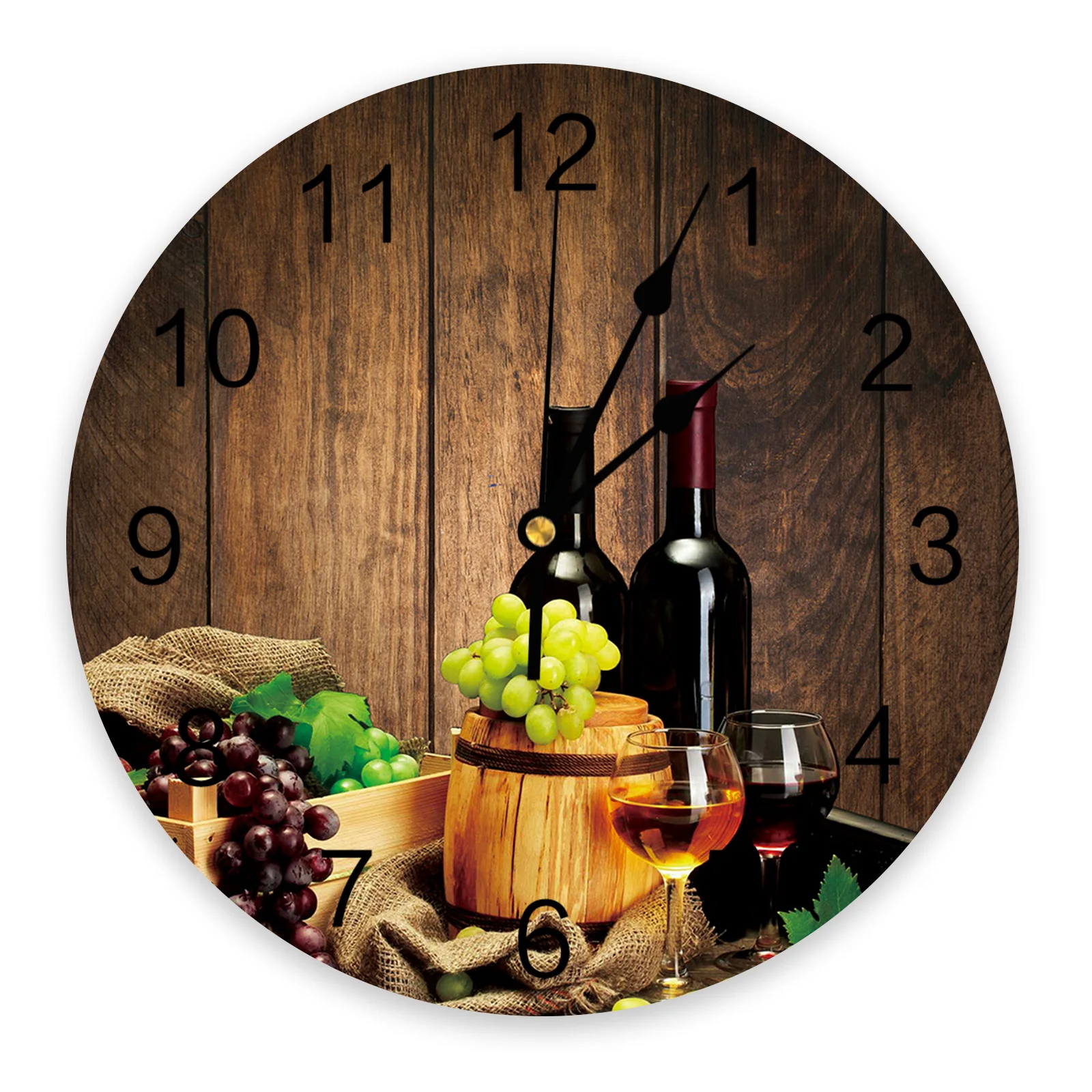 Wine Glass Wine Fruit Grapes Wall Clock Home r Bedroom Silent Oclock ...