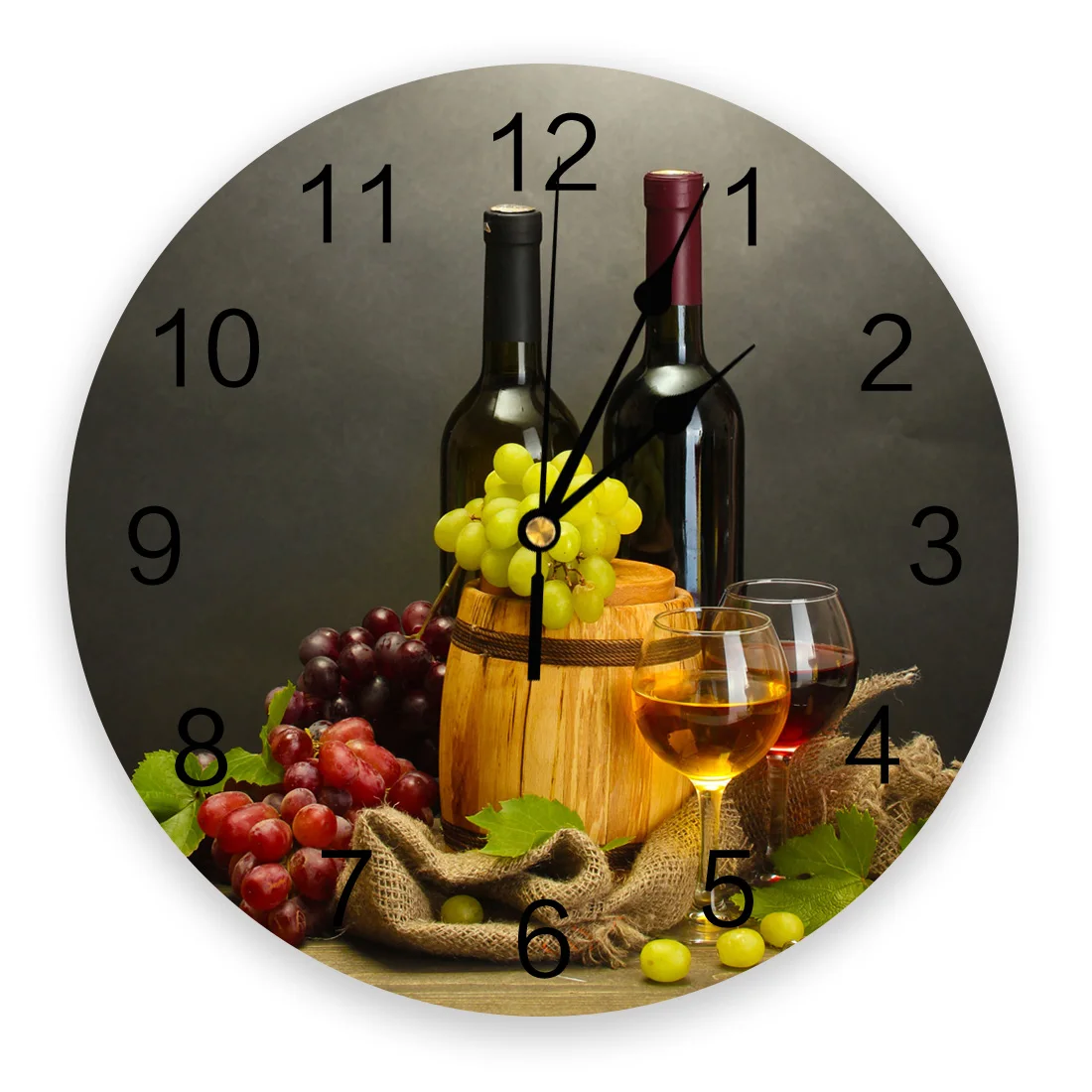Wine Glass Wine Fruit Grapes Wall Clock Home r Bedroom Silent Oclock ...