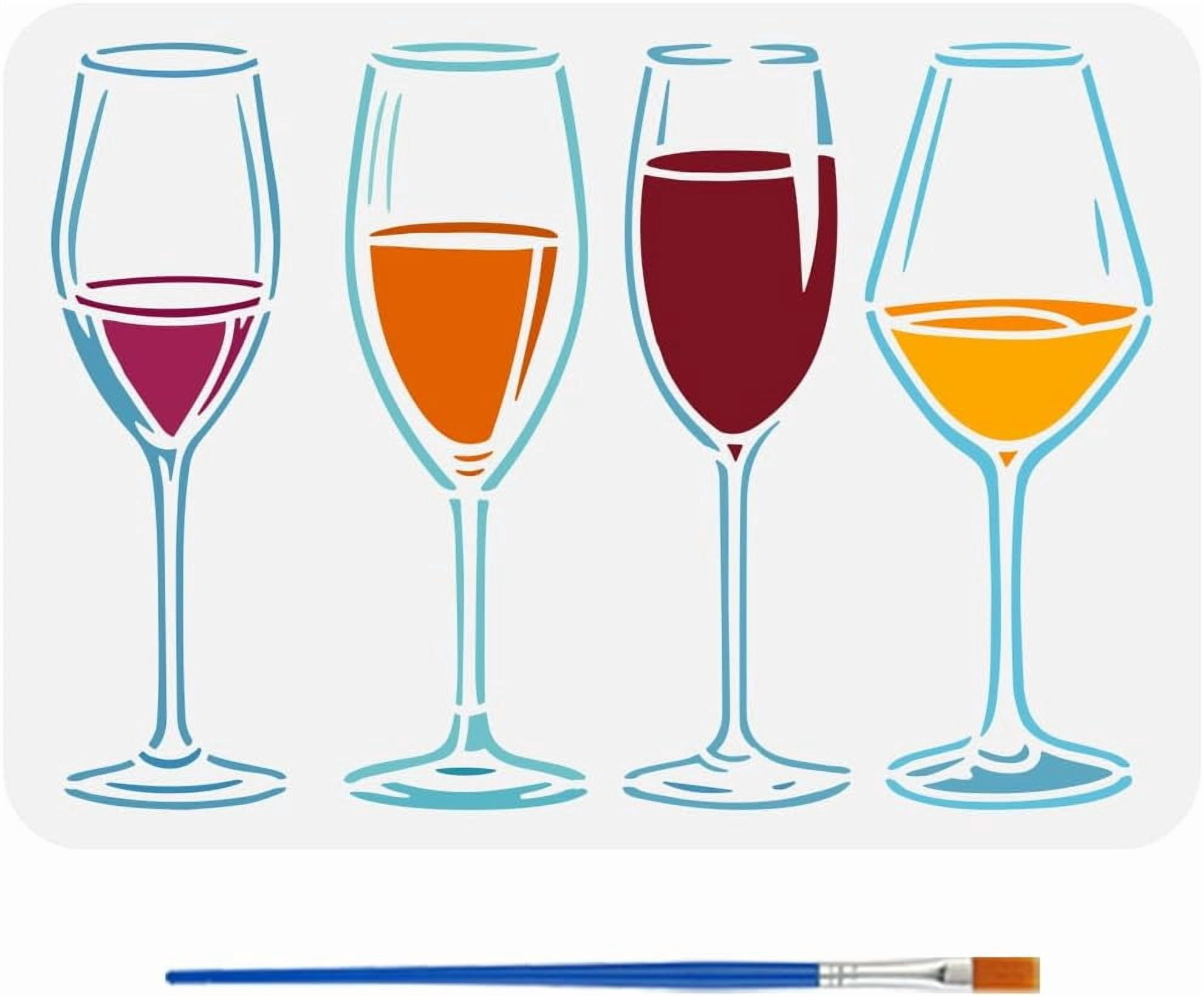 Wine Glasses Painting Template with Brush 11.6x8.2inch Goblets Painting ...