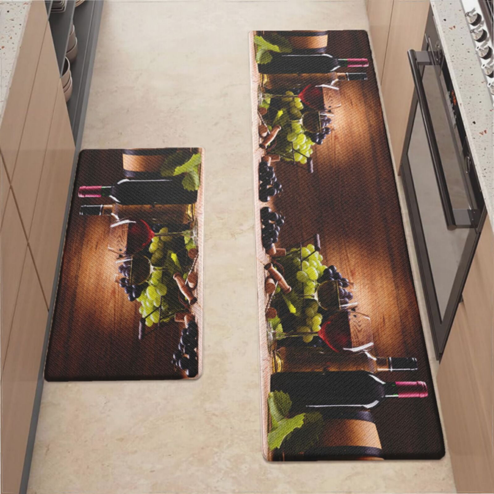 Wine Glasses Of Red And White Wine Grapes French Pvc Kitchen Mat Runner ...