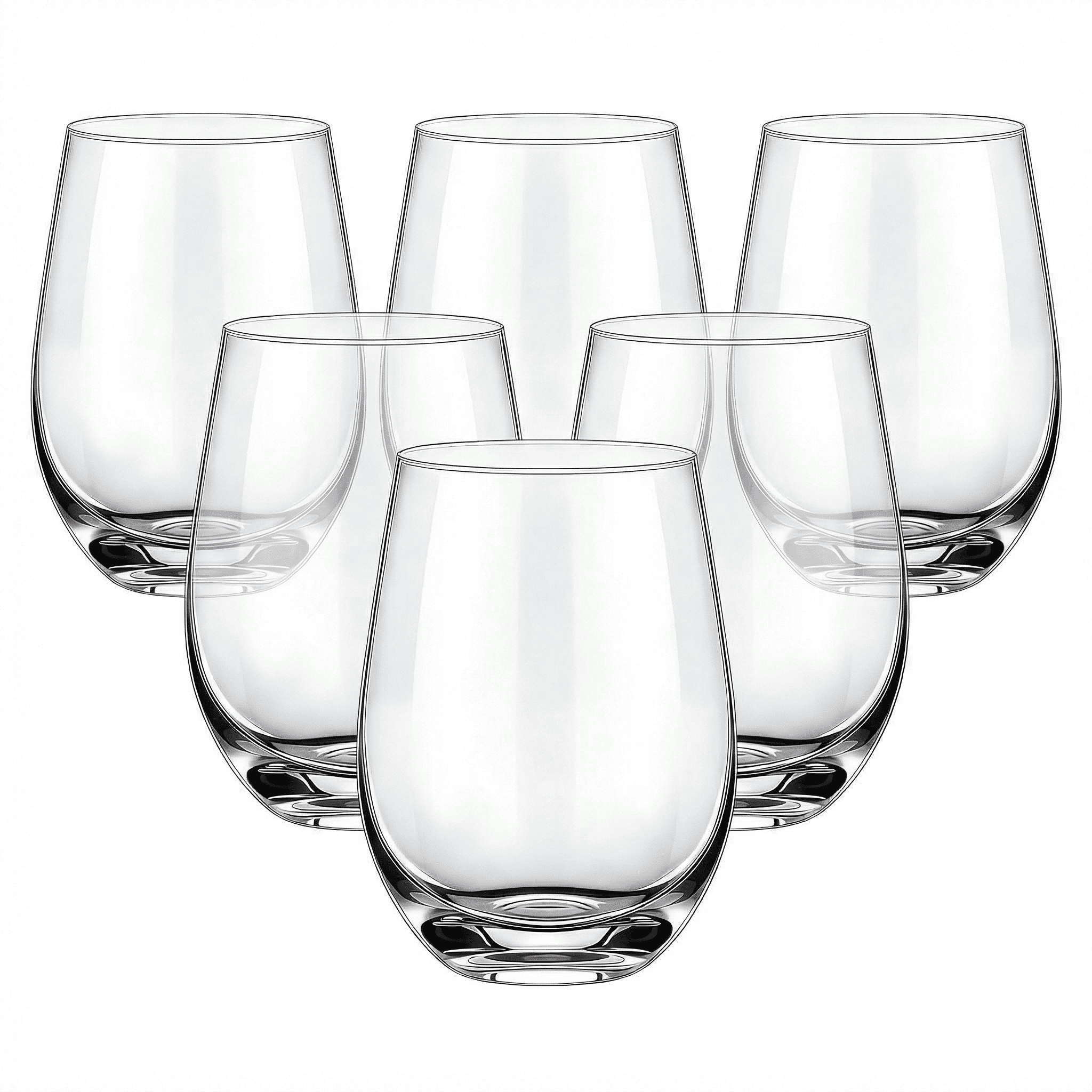 Wine Glasses Stemless Set of 6, 10oz Clear Dishwasher Safe Glass. wine ...