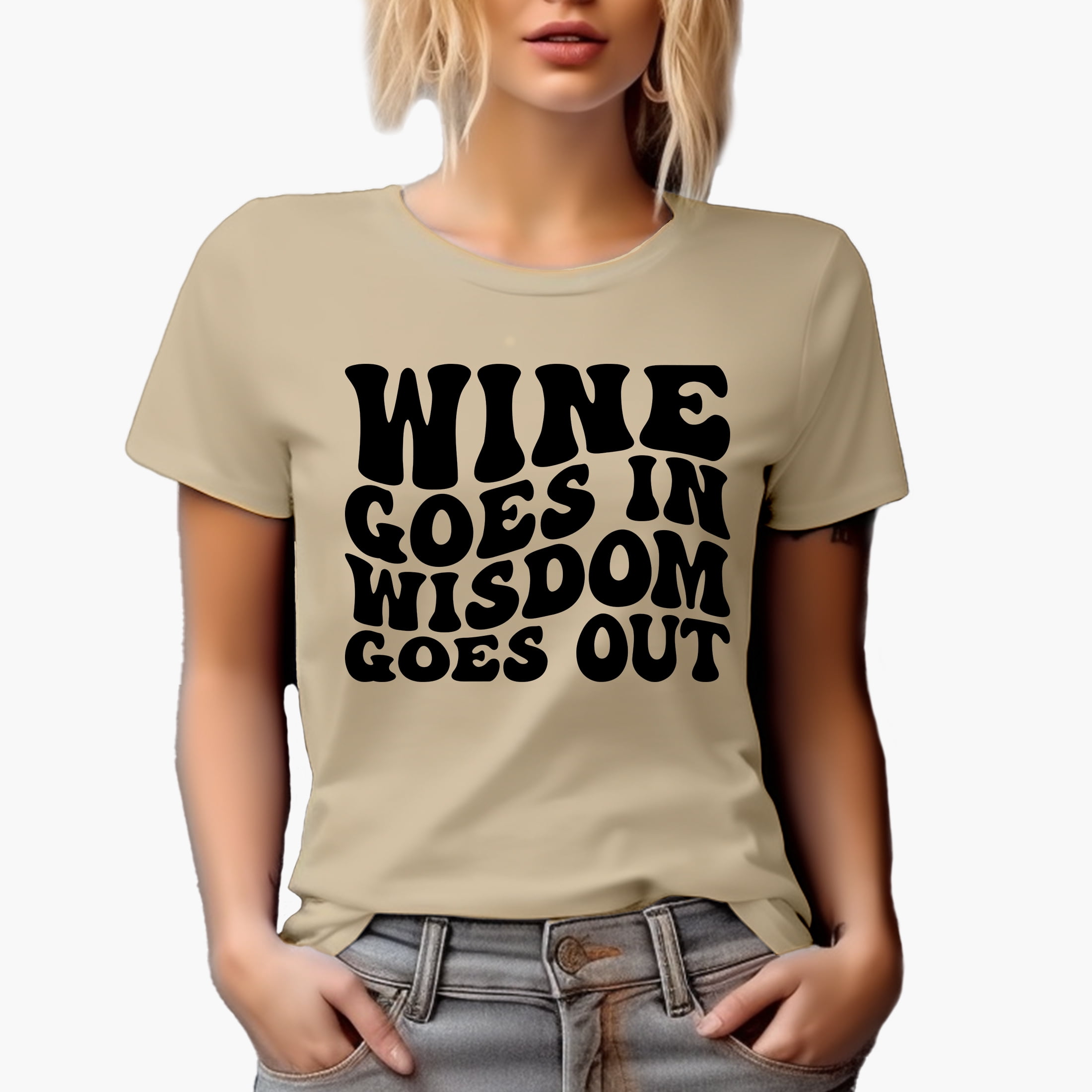 Wine Goes In, Wisdom Goes Out Quote, Groovy Retro Wavy Text Merch Gift ...
