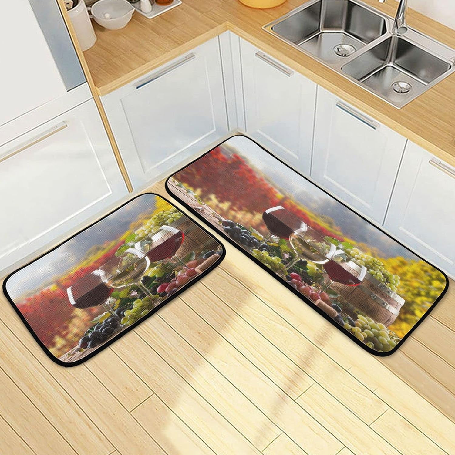 Wine Grapes Landscape Kitchen Rugs 2 Pieces, Grape Barrel Floor Mat ...