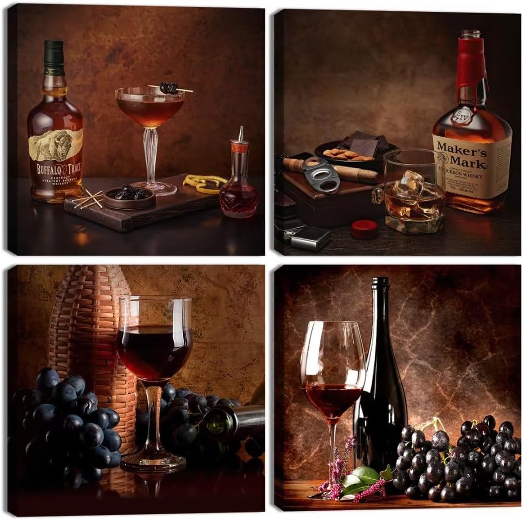 Wine and Grapes Wall Art for Bar Kitchen Living Room Bedroom Wall Decor ...