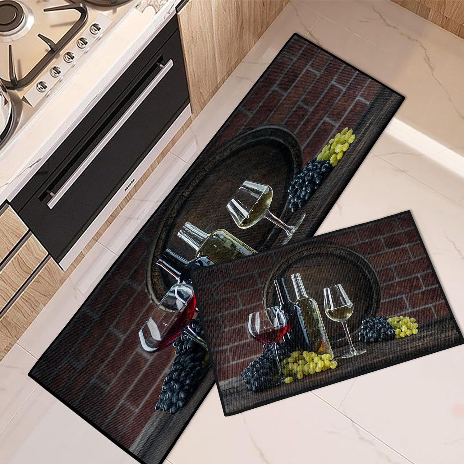 Wine Home Kitchen Rug, Farmhouse Kitchen Mats Set of 2, Grapes Tall Oak ...