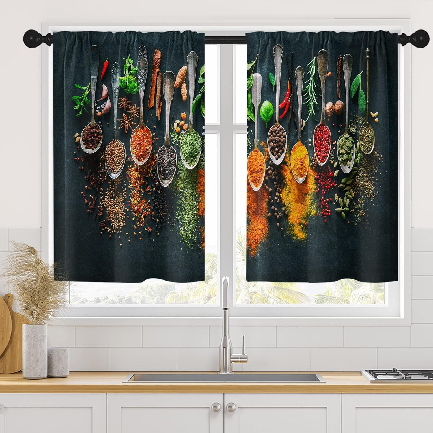Wine Kitchen Curtains 36 Inch Length Grapes Fruit Window Curtains Over ...