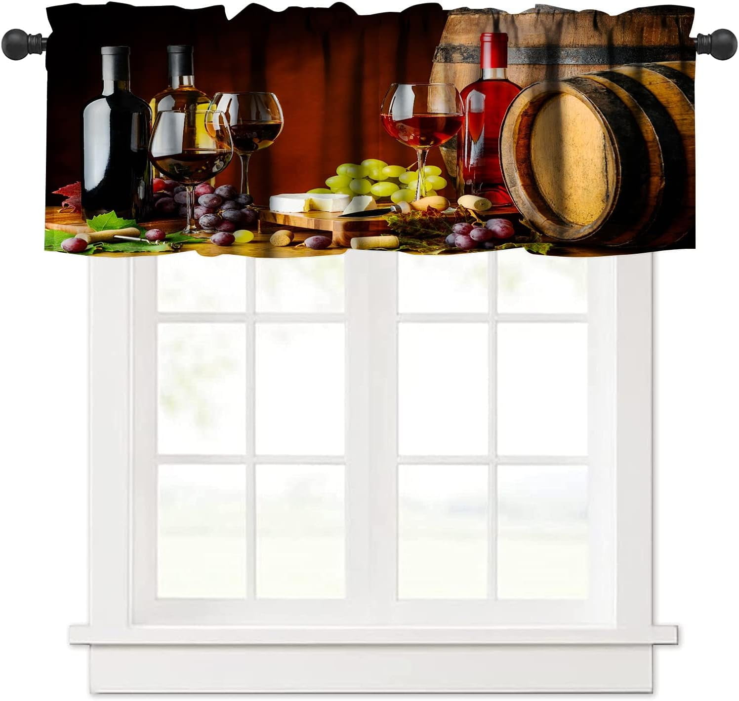 Wine Kitchen Curtains Valance, Rustic Grape Themed Curtains Farmhouse ...