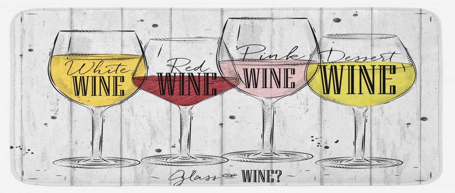 Wine Kitchen Mat, 4 Main Types of Wine with Their Names Glasses Vintage ...