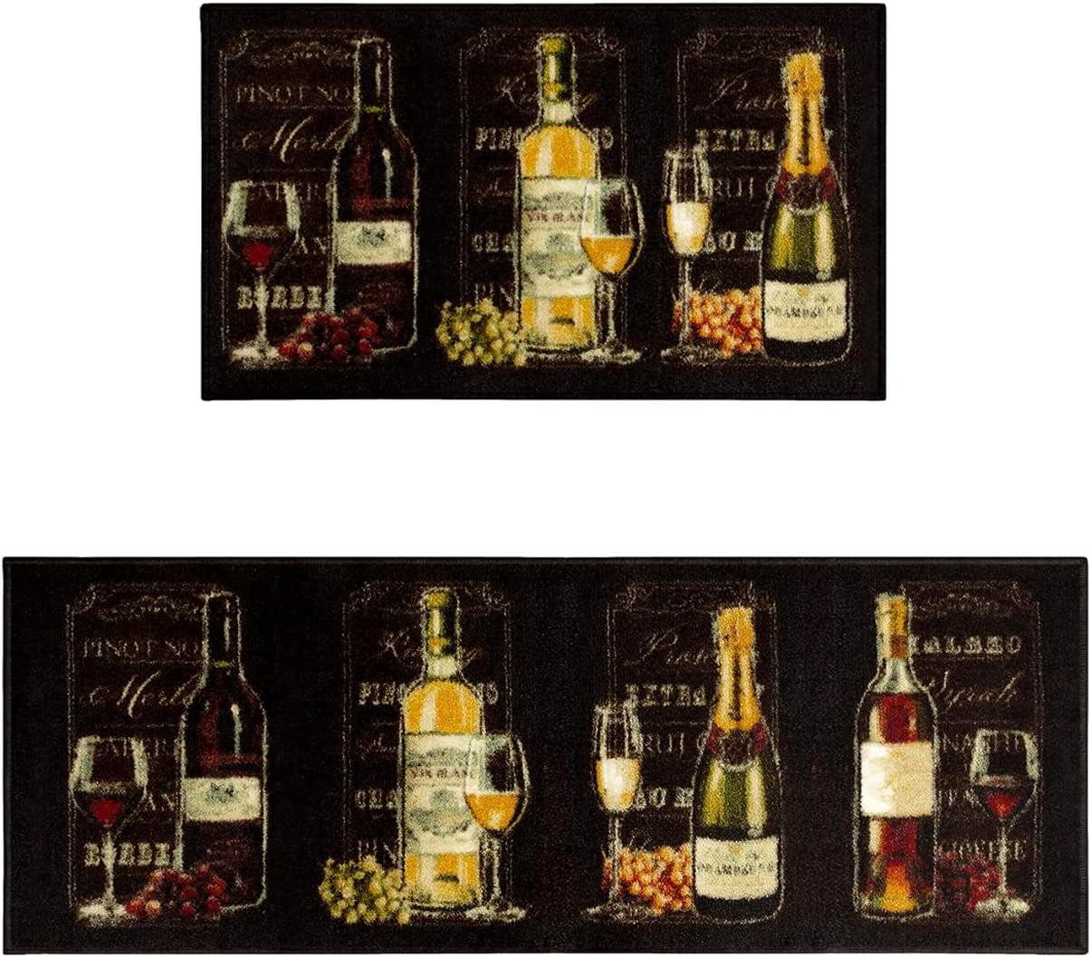 Wine Kitchen Rug and Sets 2 Piece Non Skid Washable mat for Vintage ...