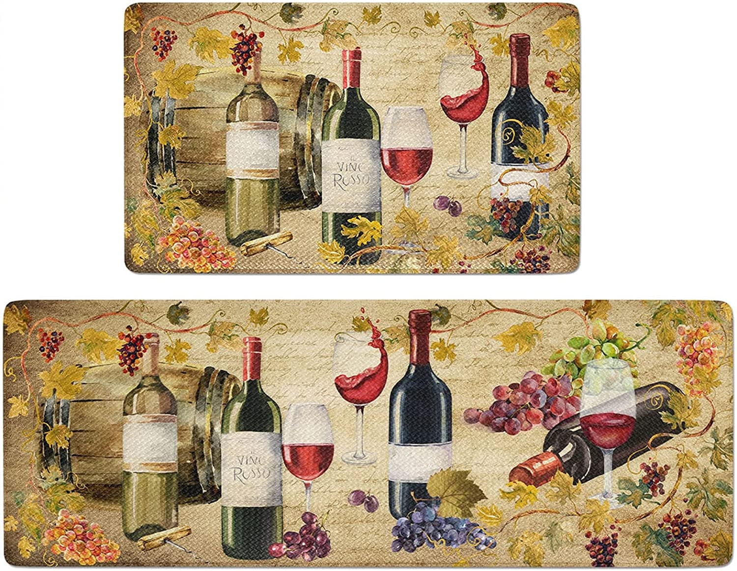 Walmart Wine Themed Kitchen Rugs 2 Piece Retro Mat Set Cushioned Anti Fatigue Non Slip Wine Glass Grapes Decor Walmart
